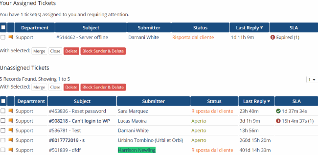 Set support SLA's for Clients in WHMCS with Response Times